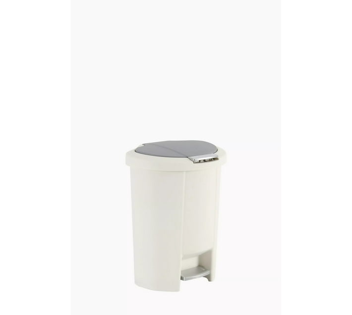yemi Push Pedal Oval Dustbin, 10l Polyester Dustbin (White) | Makro