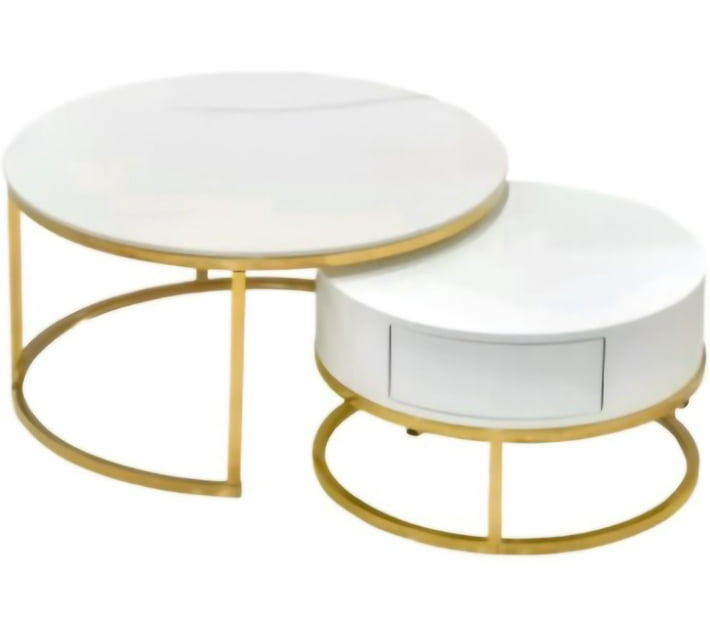 World Furniture Modern Nesting Round Marble-Top And Wooden Top Coffee ...