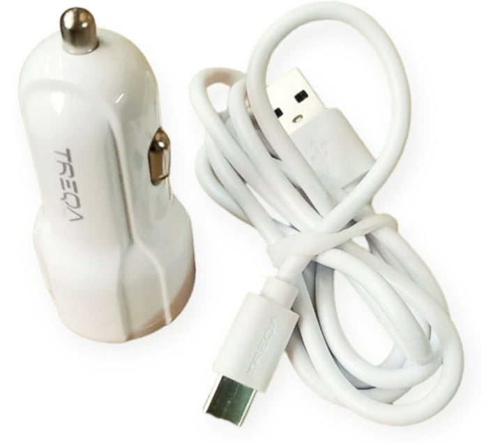 Treqa v1.0 Car Bluetooth Device with Car Charger (White) | Makro