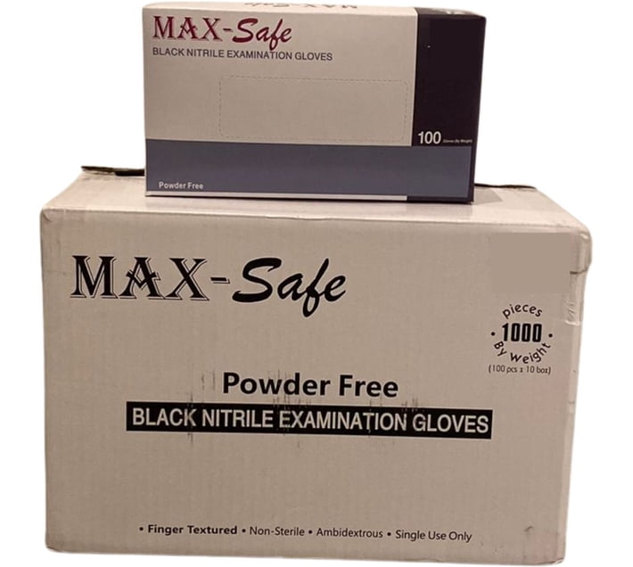 MAX-SAFE CASE OF BLACK NITRILE GLOVES MEDIUM Nitrile Safety Gloves ...