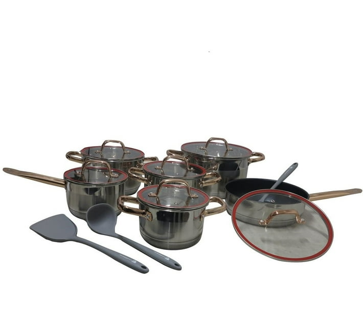 LMA 12 Piece Pots & Pan Set with 3 Non-Scratch Silicon Utensil ...