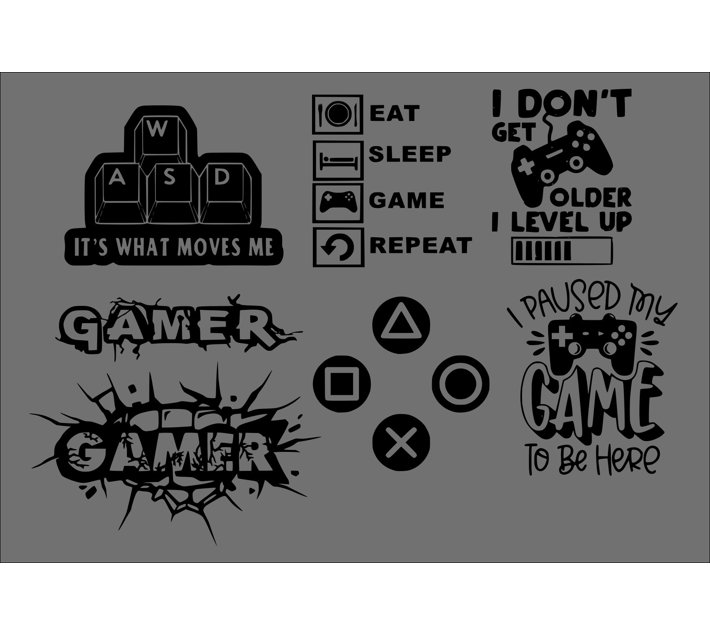 vaap Decorative Sticker Mix Set -Gamer Pack of 7 (Black) | Makro