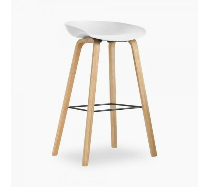 Rex M Solid Wood Bar Stool (Finish Colour - White, Pre-assembled) | Makro