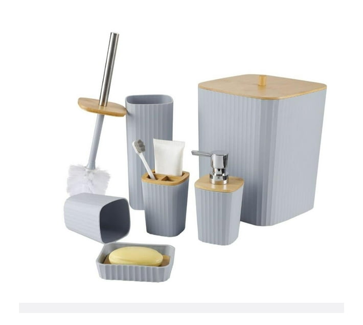 Someone’s in a Makro Bathroom Set with Wooden Finish - 6 Piece - Grey Mood