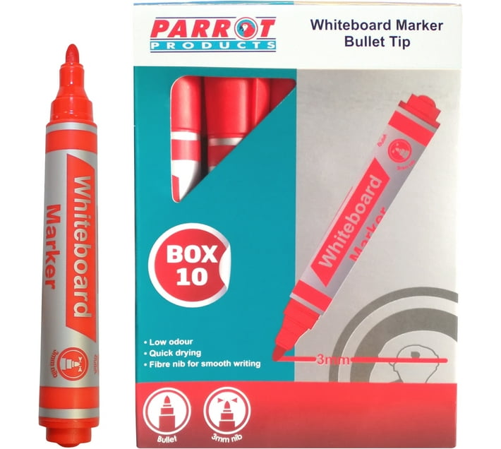 PARROT PRODUCTS MARKER WHITEBOARD BULLET BOX 10 RED (Red) | Makro