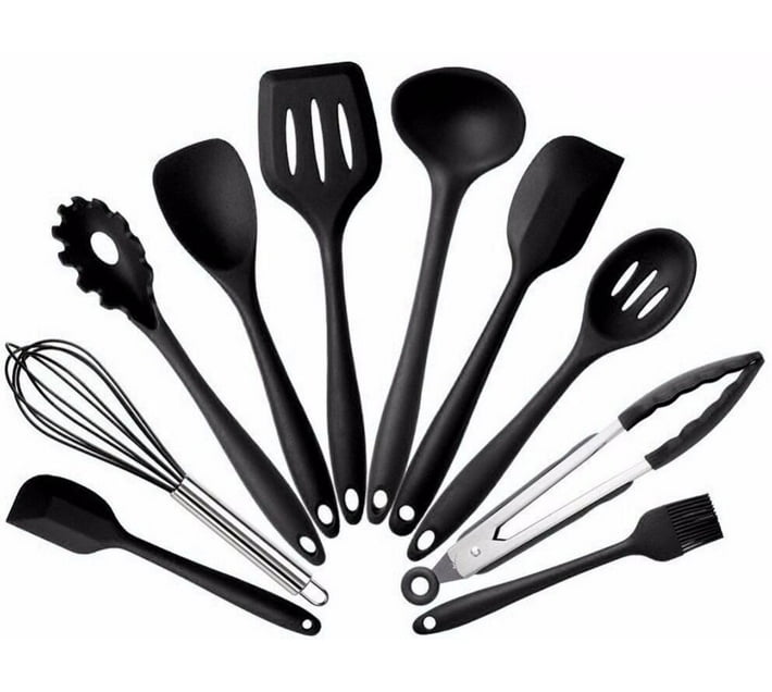 Buy 10-Piece Nonstick Silicone Kitchen Utensils Set - Black Silicone ...