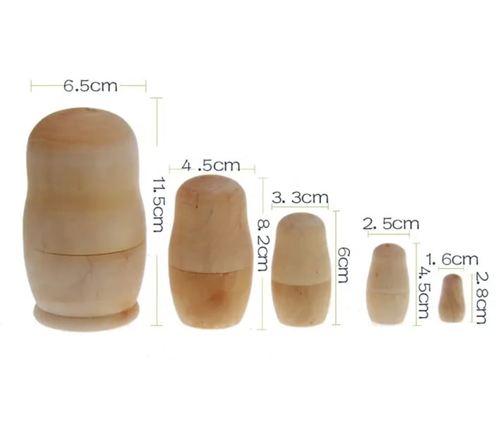 Naeem DIY Paintable Matroshka Russian Stacking Wooden Doll 5 Piece Set ...