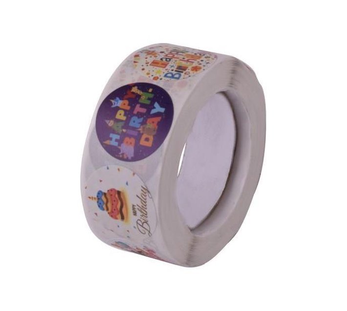 Happy Birthday stickers Bulk Roll Qty 500 - 25mm diameter | Makro