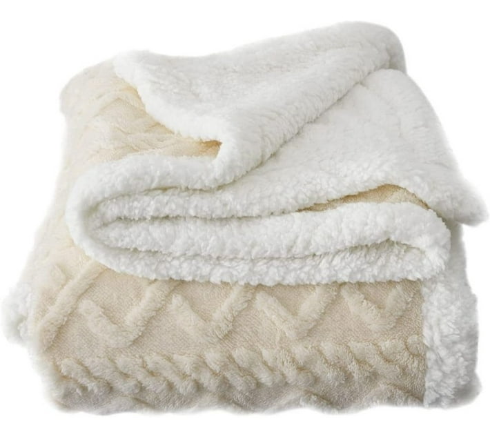 sozo Striped Double Fleece Blanket for Heavy Winter (Poly Cotton, White ...