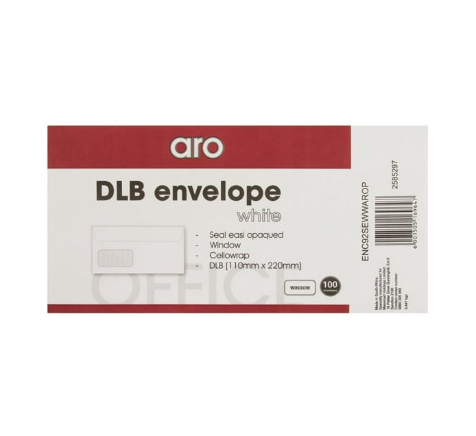 ARO DL Banker Seal Easi Envelopes with Window White 100-Pack | Makro
