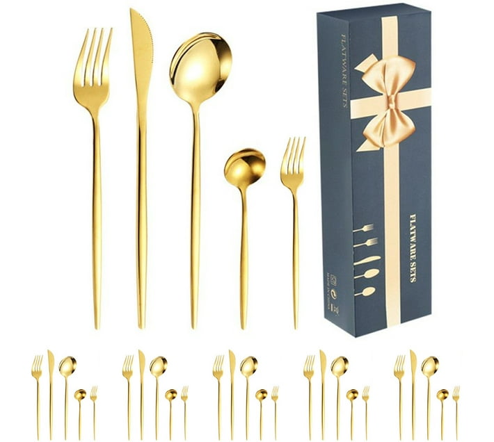 Buy Topika Silverware Gold Cutlery Set for Wedding - Flatware Utensils ...