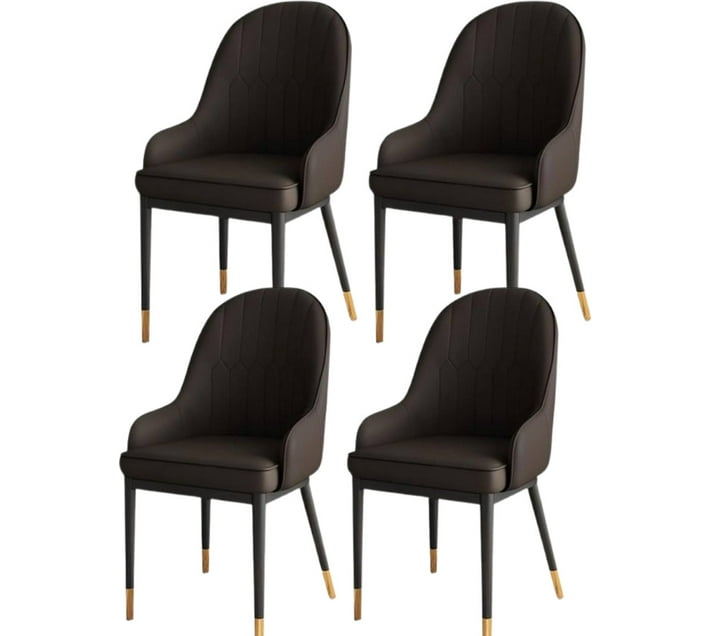 DANSUP Leather Dining Chair (Set of 4, Finish Colour - Dark Brown) | Makro