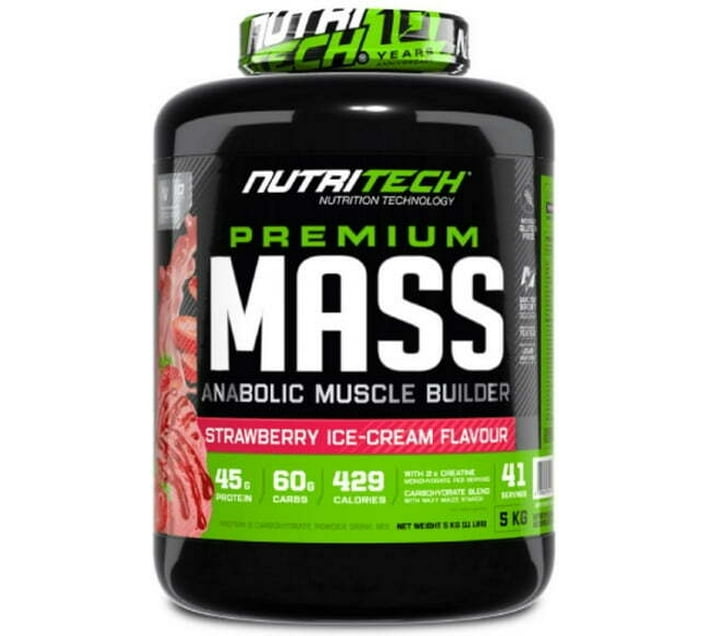 Nutritech Premium Weight Gainers/Mass Gainers (5 kg, Strawberry Ice ...