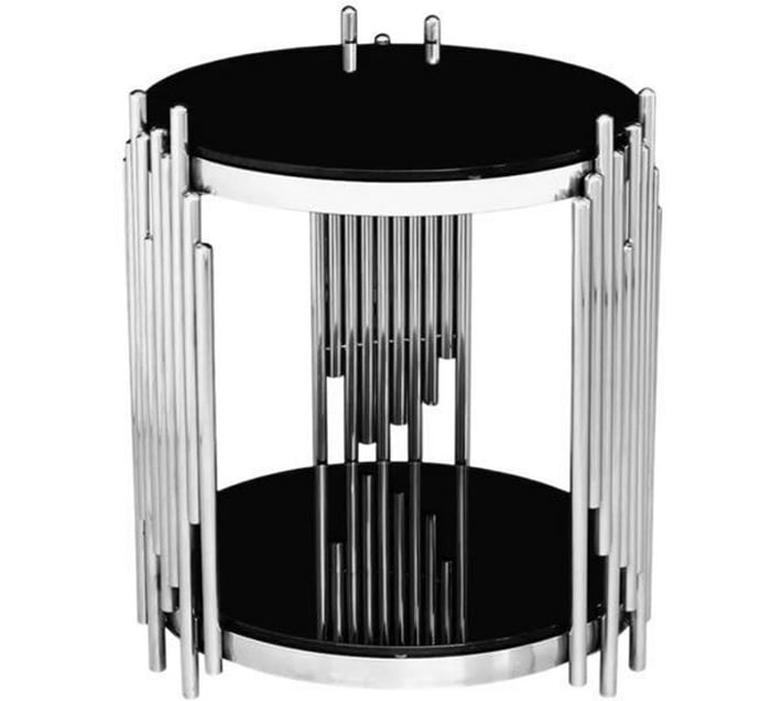 UNIQUE FURNITURE Side Table 50x50 cm Silver Round Side Table Black ...