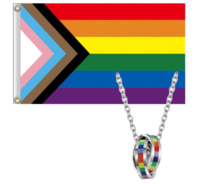 Someone’s in a Makro Fashion LGBTQ Rainbow Double Ring Pride Necklace ...