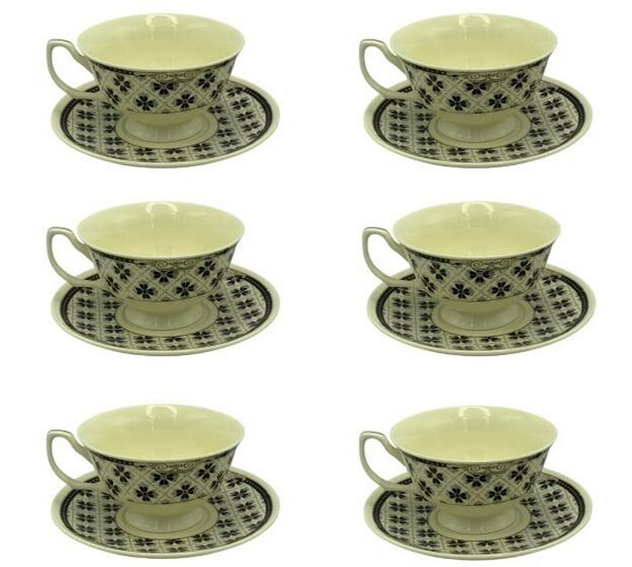 Buy Crockery Centre Pack of 12 Porcelain (Beige, Black, Cup and Saucer ...