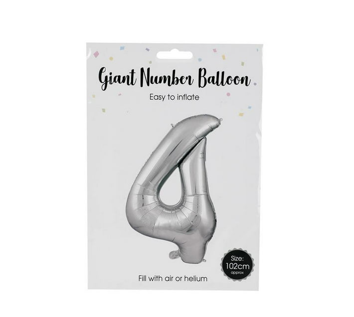 Balloon - Aluminium Foil - Metallic Silver - Number 4 - 106cm - 10 Pack ...