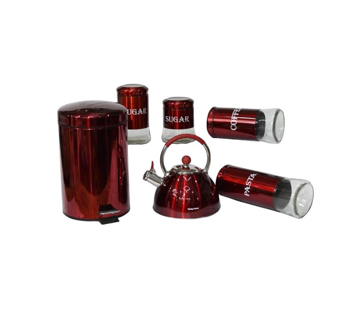 Someone’s in a Makro GB Red Tea Kettle & 4-Piece Kitchen Canister Set ...