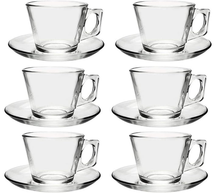 Crockery Centre Pack of 6 Glass (White, Cup and Saucer Set) | Makro