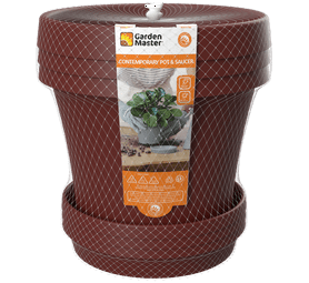 Garden Master 3 x Super Plastic Pot and Saucers Dark Red 200 mm ...