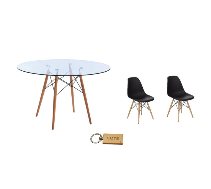 Someones In A Makro 3 Piece Glass Table And Black Wooden Leg Chairs