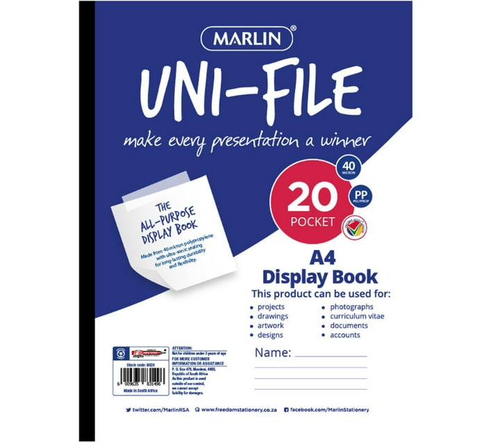 Marlin Plastic 20 Pocket Uni-File Display Book (Set of 1, Multicolour ...
