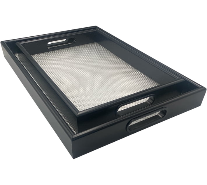 Buy Crockery Centre Tray Set 2pc Rectangular Wooden Black With Clear ...
