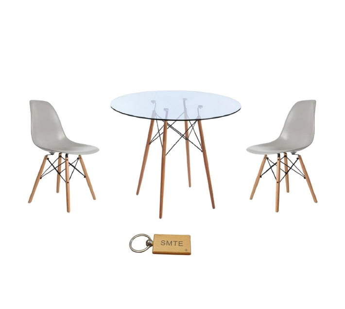 Someones In A Makro Glass Table And Wooden Leg Chairs 3 Piece Set