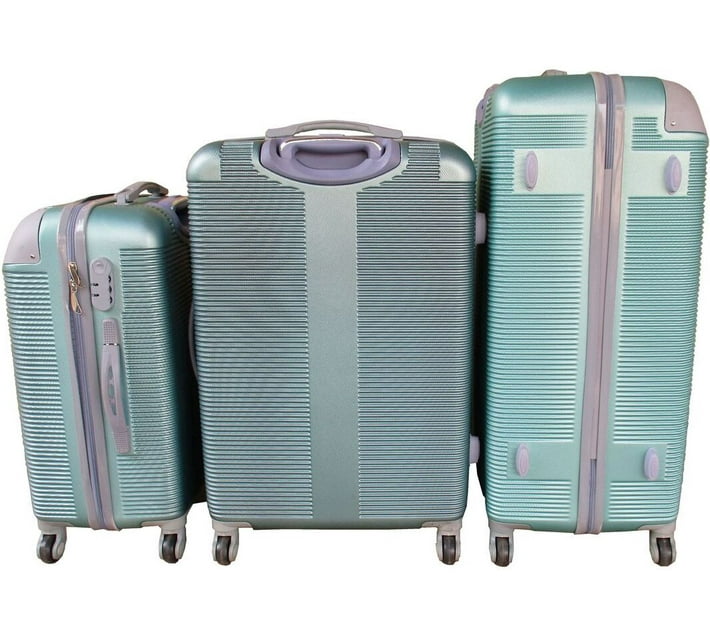SMTE 3 Piece Hard Outer Shell Luggage Set - Light Green Cabin & Check ...
