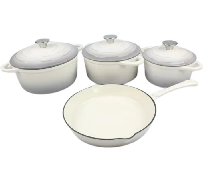 Cast Iron 7 Pieces White-Grey Non-Stick Coated Cast Iron Cookware Set ...