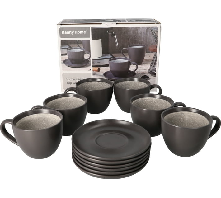 Danny Home Pack of 12 Ceramic (Grey, Cup and Saucer Set) | Makro