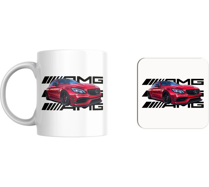 Mr & Mrs Print Mercedes AMG Red C63 Coaster & Ceramic Coffee Mug (350 ...
