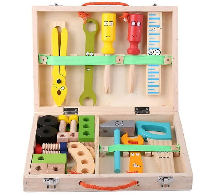 Generic 34-Piece Kid's Pretend Play Wooden Toolbox, Simulation Toy Set ...
