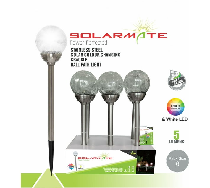 Solarmate SM007 LED Stainless steel solar colour changing crackle ball ...