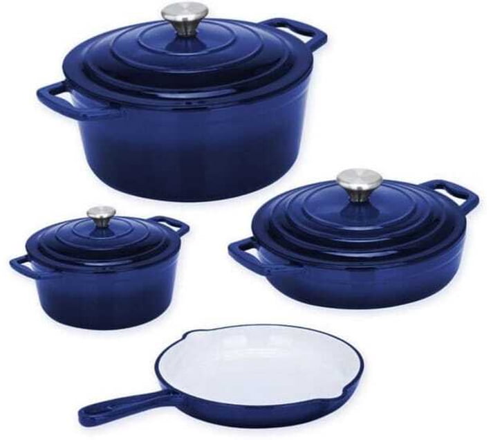 LF Blue Dutch Non-Stick Coated Cast Iron Cookware Set (7 - Piece) | Makro