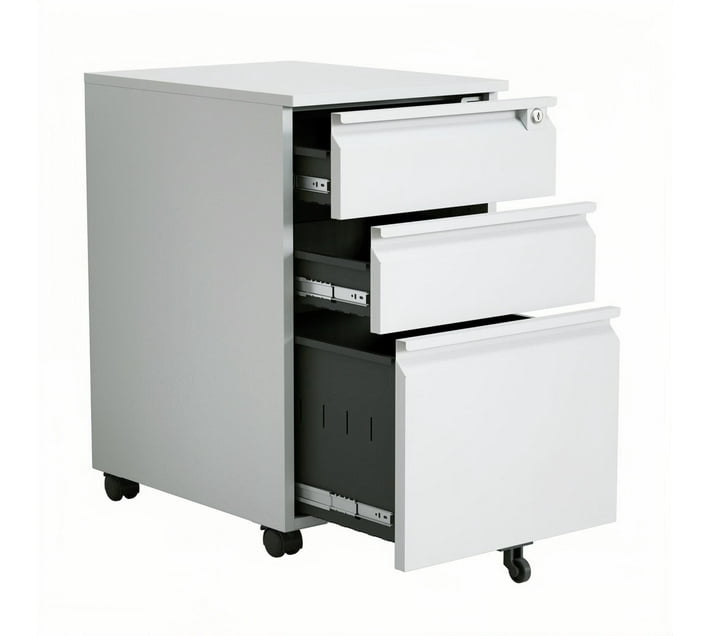 Steel 3 Drawer Pedestal Mobile Filing Cabinet With Swan-neck Handle ...