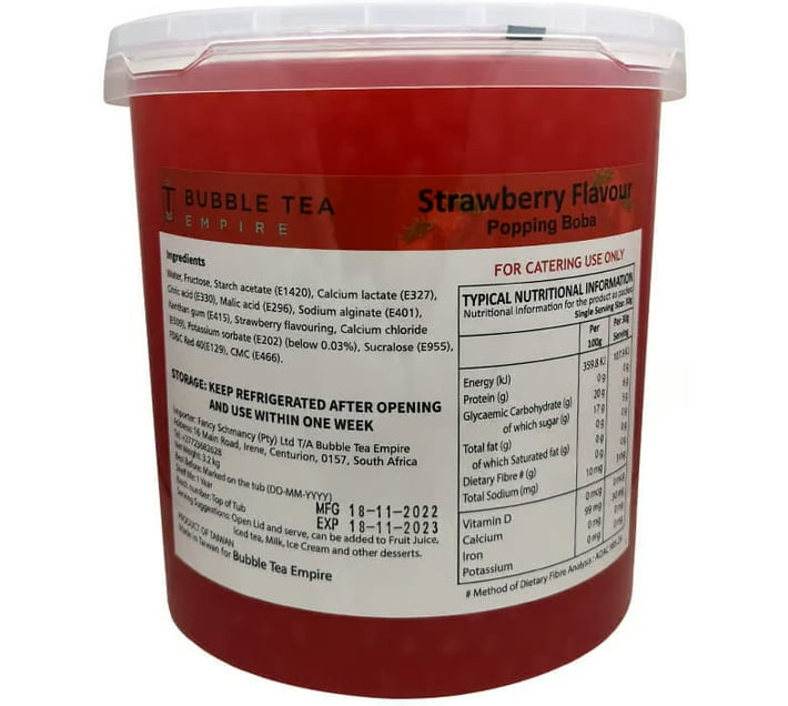 Bubble Tea Empire Strawberry Popping Boba Infusion Tea Drum (3.2 kg ...