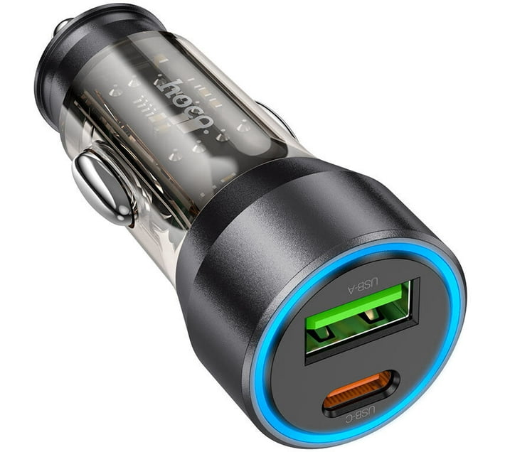 Hoco. Fast Car Charging Adapter 43Watt With Dual Port USB + Type C USB ...