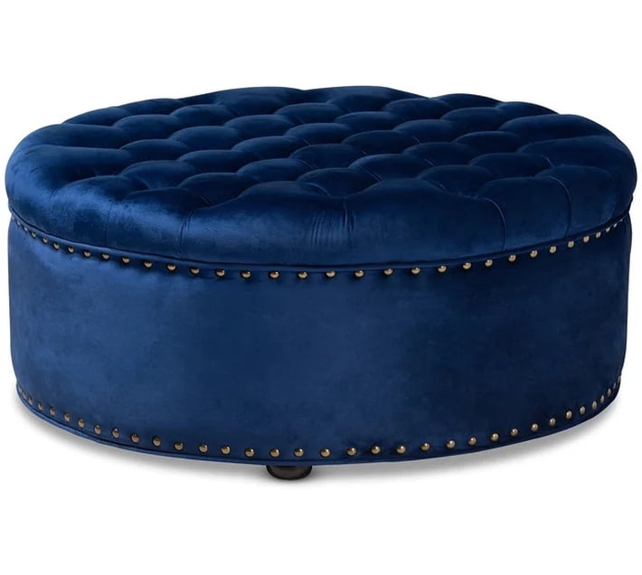 Comfy Home furnitures Tia Velvet Tufted Round Ottoman Foam Standard ...