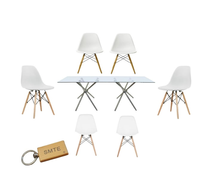 Someones In A Makro 7 Piece Rectanguler Glass Table And Wooden Leg