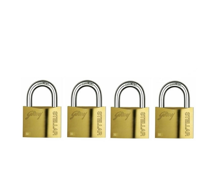 Godrej Stellar 32mm Brass Coated Pack of Four Padlocks with common key ...