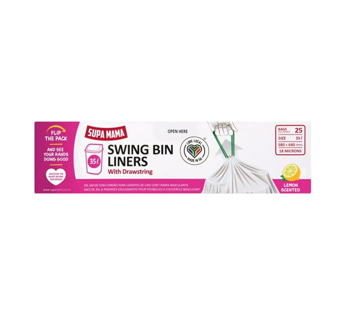 Buy Supa Mama Lemon Scented Swing Bin Liners With Drawstring 25 x 35L ...
