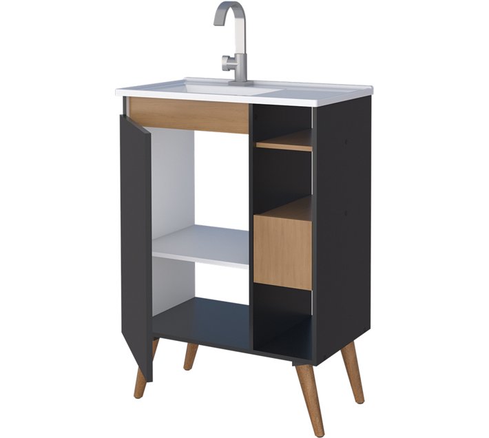 Designer Concepts Lotus Bathroom Vanity With Legs 60cm-Black Engineered ...