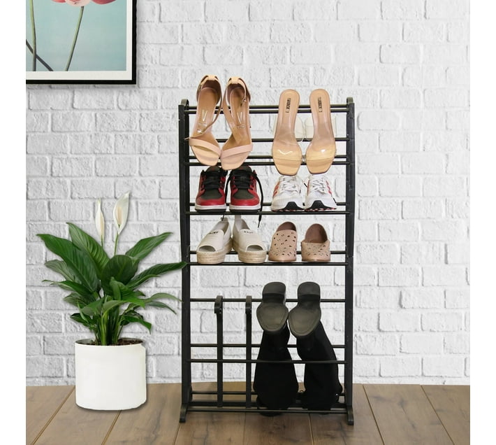 Fine Living Plastic Collapsible Shoe Stand (Black, 4 Shelves) | Makro