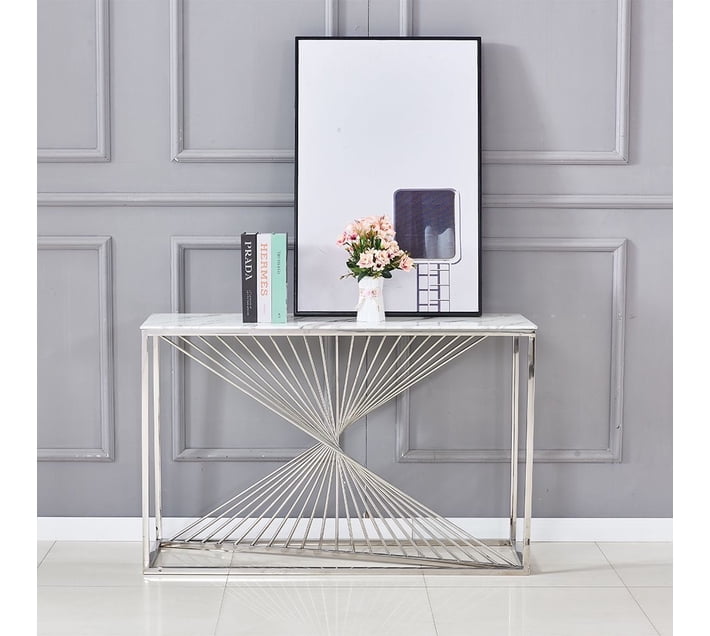 AM FURN Net Console Silver Metal Console Table (Finish Colour - Silver ...