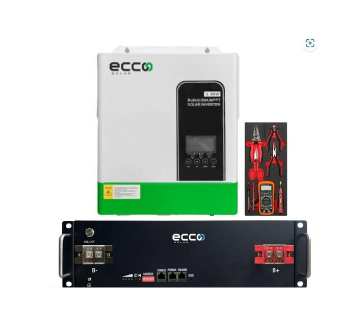 Ecco 3.5Kw Hybrid Inverter 25.6V Lithium Battery, Ampro 6P Electrician Set | Makro