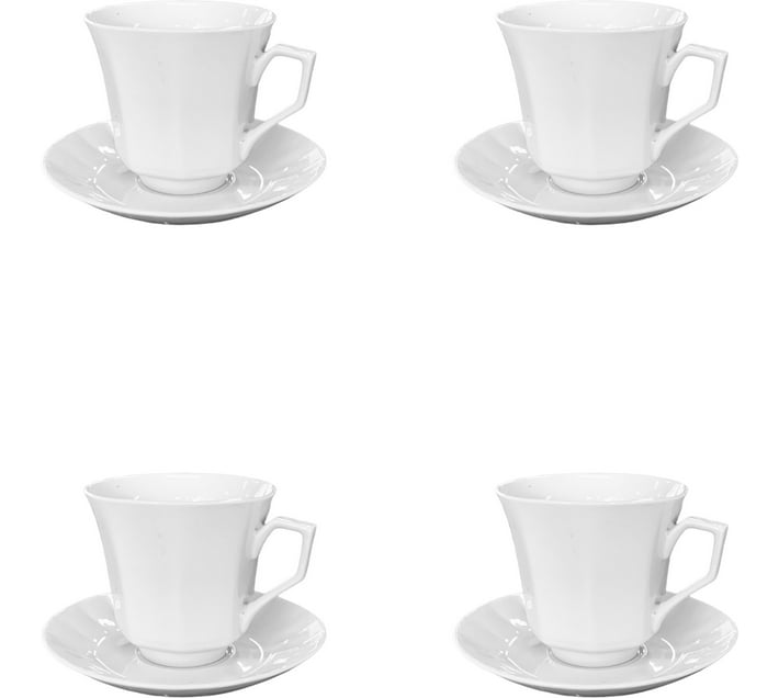 Crockery Centre Pack of 8 Porcelain (White, Cup and Saucer Set) | Makro