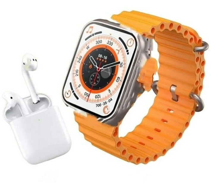 Smart Watch with Earphones Ultra Smartwatch (Orange Strap, L) | Makro