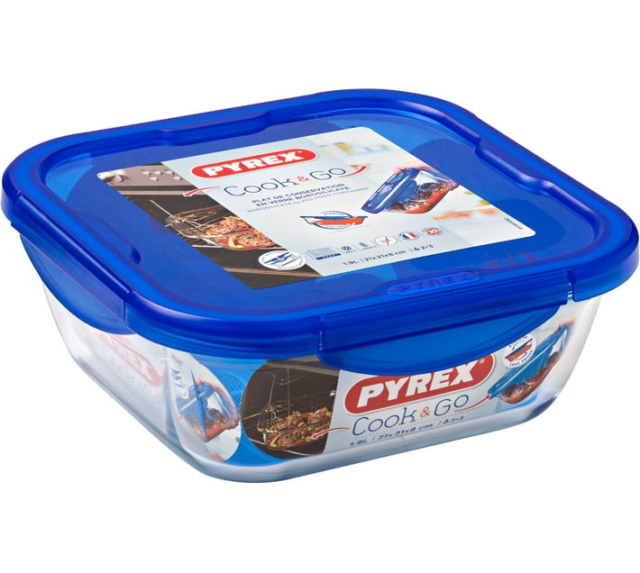 Pyrex Glass Fridge Container - 1 l (White, Blue) | Makro
