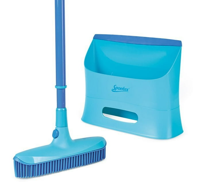 SPONTEX Catch & Clean Rubber Broom Set Silicone Brush with Steel Handle ...